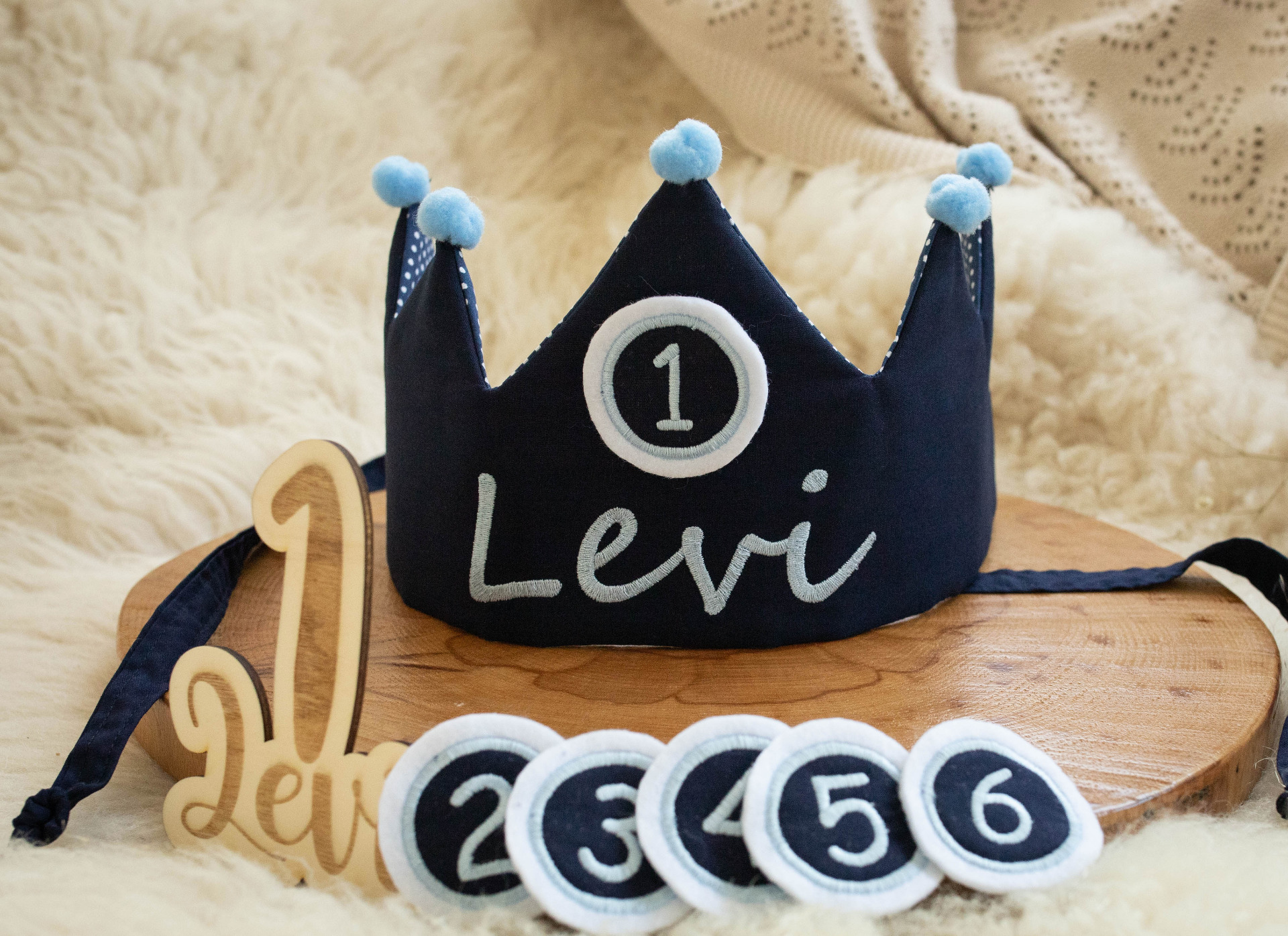 Couronne d'Anniversaire Enfant en Coton bleu marine :: Mamala.fr