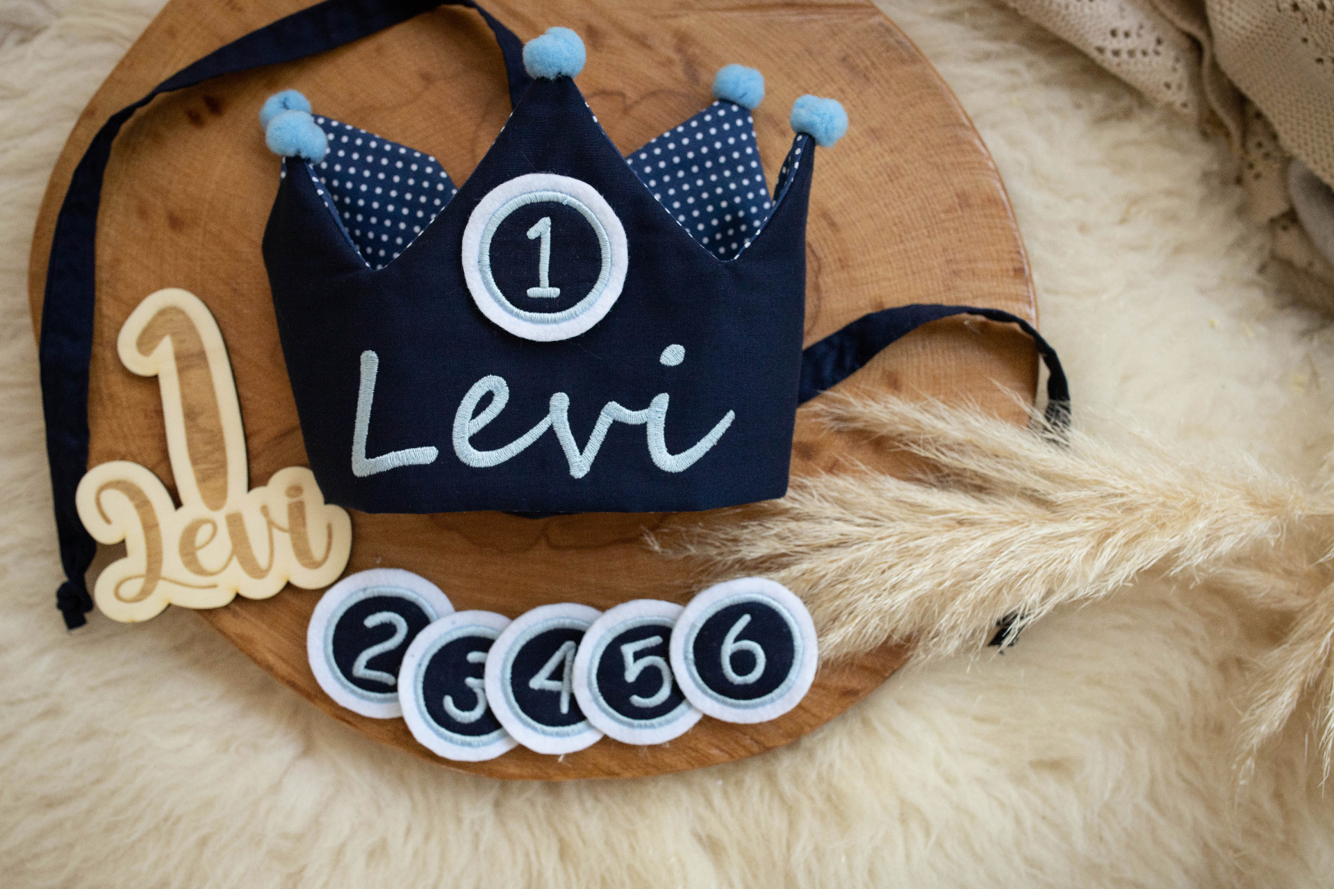 Couronne d'Anniversaire Enfant en Coton bleu marine :: Mamala.fr